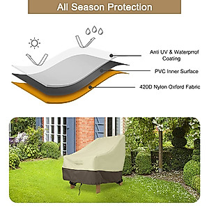 LBW Patio Waterproof Lounge Chair Cover,420D Outdoor Furniture Covers with Air Vent and Attachment Strap for Garden,Patio,Home,30.9" D x 33.26''L x 36'' H, Beige&Coffee
