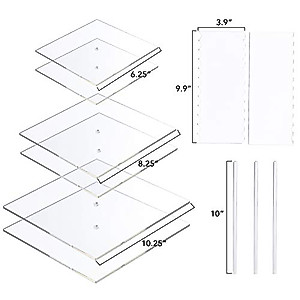 AQUIVER Acrylic Square Cake Disk Set - Cake Discs Circle Base Boards with Center Hole - 2 Comb Scrapers (4 Patterns) & 3 Dowel Rod - 6.25", 8.25", 10.25", 2 of Each Size - Supplies for 3 Tier Cakes