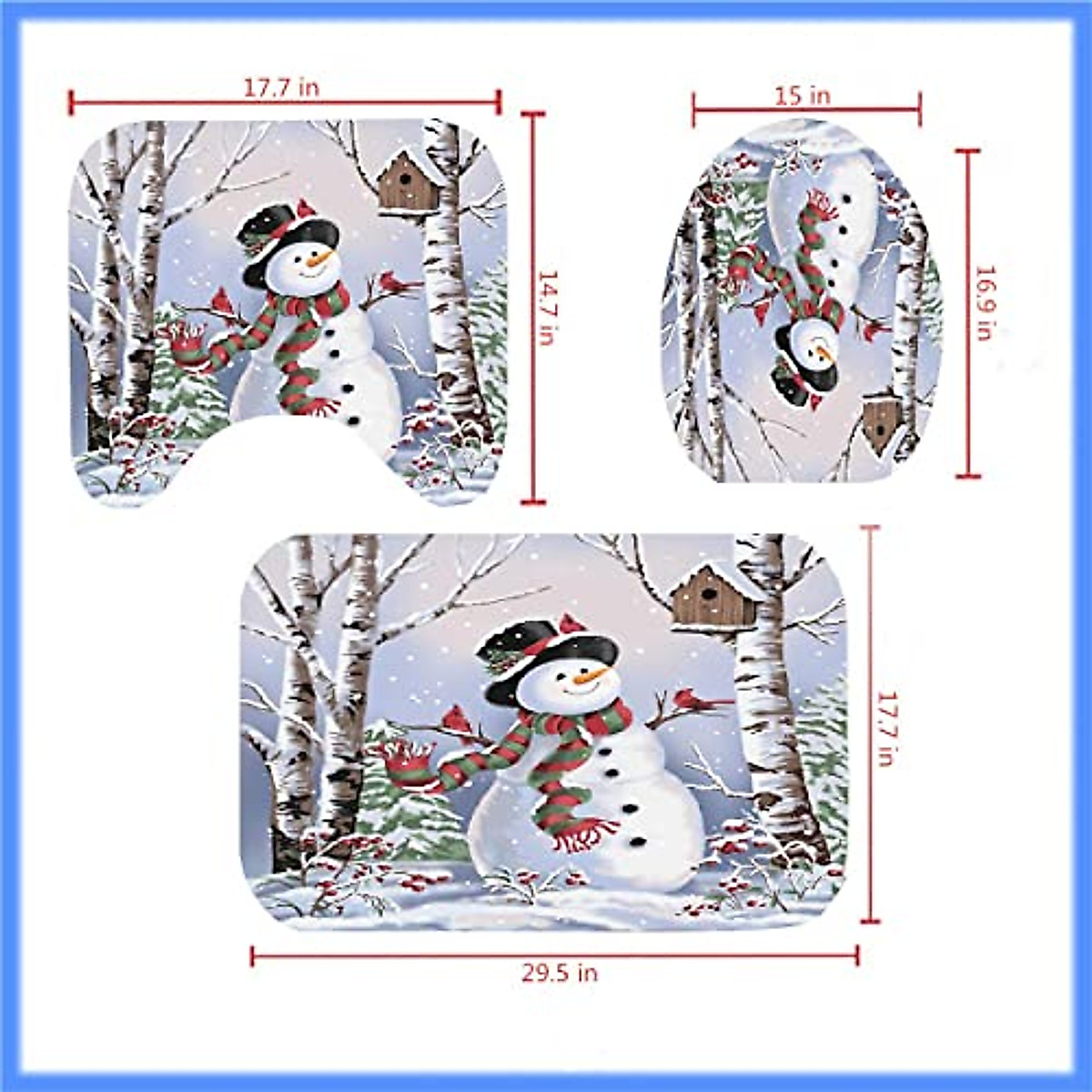 MrLYouth Christmas Bathroom Sets Snowman Shower Curtain with Contour Mat,Toilet Lid Cover,Accessories with 12 Plastic Hooks 4 Pieces Waterproof Fabric Bath Sets