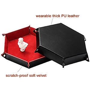 SHYVIA Dice Tray for RPG DND Table Games Metal Dice Rolling Tray Holder Dice Storage Box Larger Size Double Sided Folding PU Leather and Velvet 4 Pieces