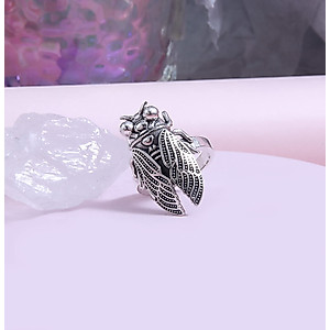 Helen de Lete Vintage Cicada S925 Sterling Silver Adjustable Ring For Men and Women