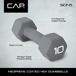 CAP Barbell Neoprene Coated Dumbbell Weight, Single, 10 Lb, Gray