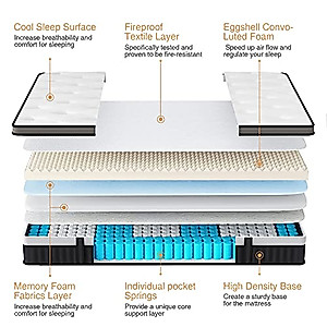 Famistar 13'' King Size Memory Foam Mattress Hybrid Innerspring Mattress in a Box, Silent Independent Pocket Spring System, Super Elasticity for Pressure Relief & Sleep Supportive