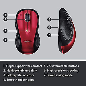 Logitech M510 Wireless Computer Mouse – Comfortable Shape with USB Unifying Receiver, Back/Forward Buttons and Side-to-Side Scrolling - Red