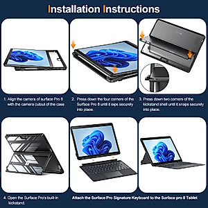 INFILAND Case Compatible with Microsoft Surface Pro 8, High Clear Transparent Shockproof Robust Portable Protective Case Multi-Angle Adjustable Stand for Surface Pro 8 13 Inch 2021 Tablet, Black