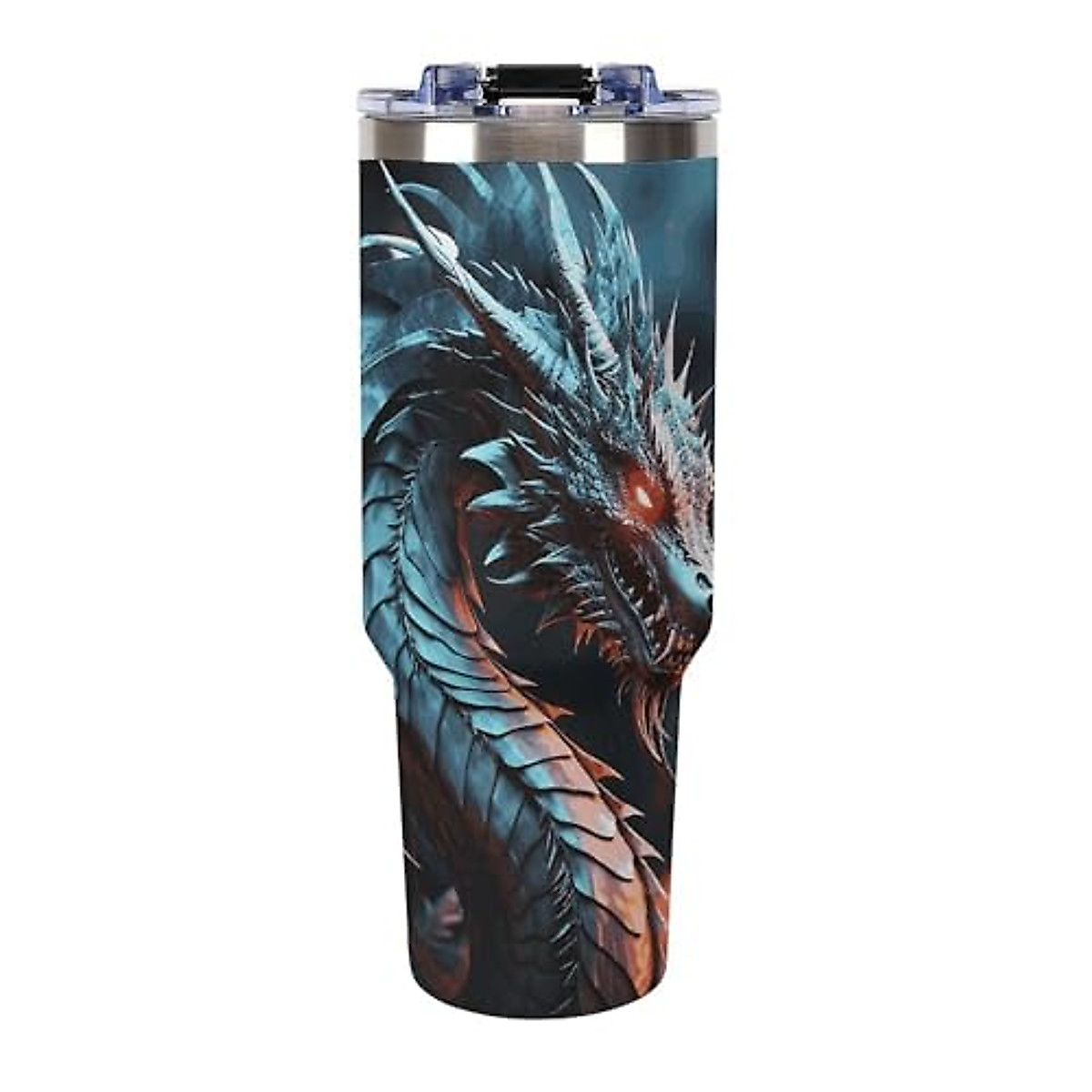 LLUTSNTH 40 Oz Vacuum Tumbler with Violet Handle Leakproof Insulated Tumbler Dragon Stainless Steel Travel Mug with Lid And Straw Coffee Cup Cute Water Bottles Cup Holder Friendly