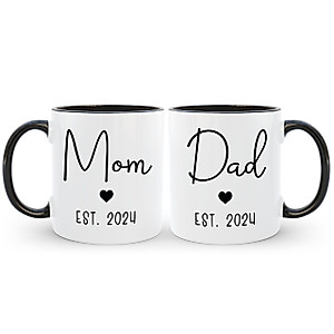 HomeBee Mom Dad Est 2024 Coffee Mug Set, New & Expecting Parents Gift for Couple, Pregnancy Announcement Gender Reveal Gift, Welcome Baby Congratulations Present, Mommy to Be First Time Daddy Cups