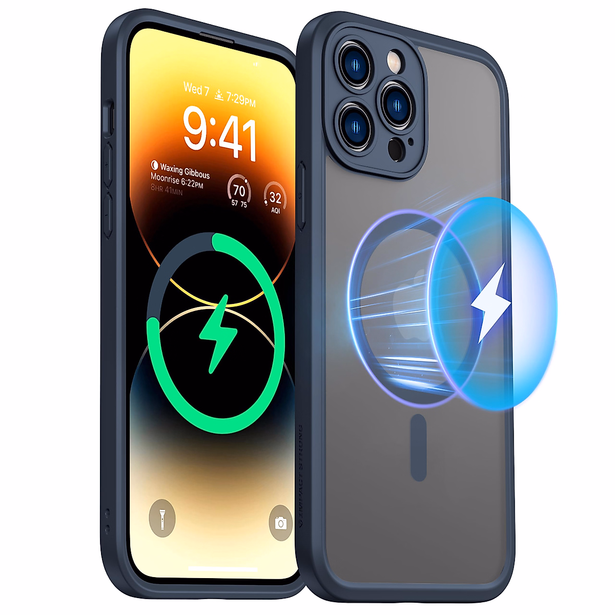 ImpactStrong Magnetic Guard Designed for iPhone 14 Pro Max Case [Camera Protection] [Military Grade Drop Tested] [Compatible with MagSafe] Slim Translucent Matte Phone Case (6.7") - Navy Blue