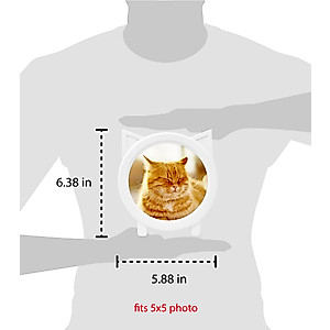 Isaac Jacobs 5x5 Round Resin Sentiment Cat Picture Frame with Ears, Photo Tabletop & Wall Display Hanging Display & Home Décor (White)