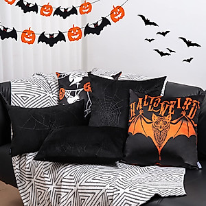 BLACKTHX Pack of 2 Decorative Throw Pillow Covers Black Gothic Pillowcase Velvet Soft for Couch Sofa Bedroom 18x18 Inches Black On Black Print