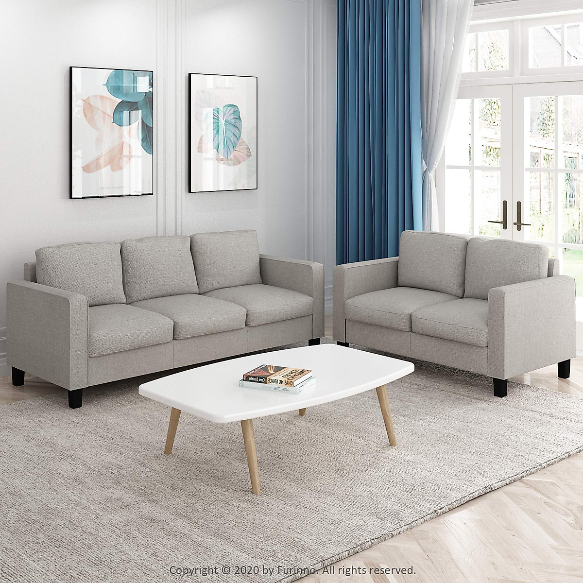 Furinno Bayonne Modern Upholstered Loveseat/Sofa Couch for Living Room, Fog