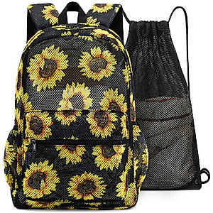 Bluboon Mesh Backpack for Girls Kids See Through School Bookbag with Mesh Drawstring Bag Semi-Transparent Beach Bag Daypack Gear Backpack