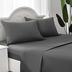 ILAVANDE Grey Queen Sheets Set 4 Piece,Hotel Luxury Super Soft 1800 Series Microfiber Queen Bed Sheets Set-Wrinkle Free & Breathable-14 Deep Pocket Sheets for Queen Size Bed(Queen,Grey)