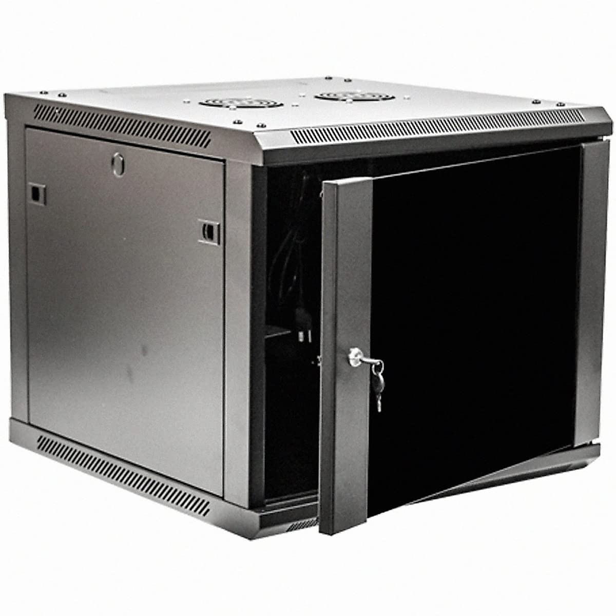 NavePoint 9U Server Rack Enclosure - 23.6” Deep, 9U Wall Mount Network Cabinet with Locking Glass Door for 19” IT Equipment, 9U Network Rack with 2 Fans, Removable Side Panels, Black