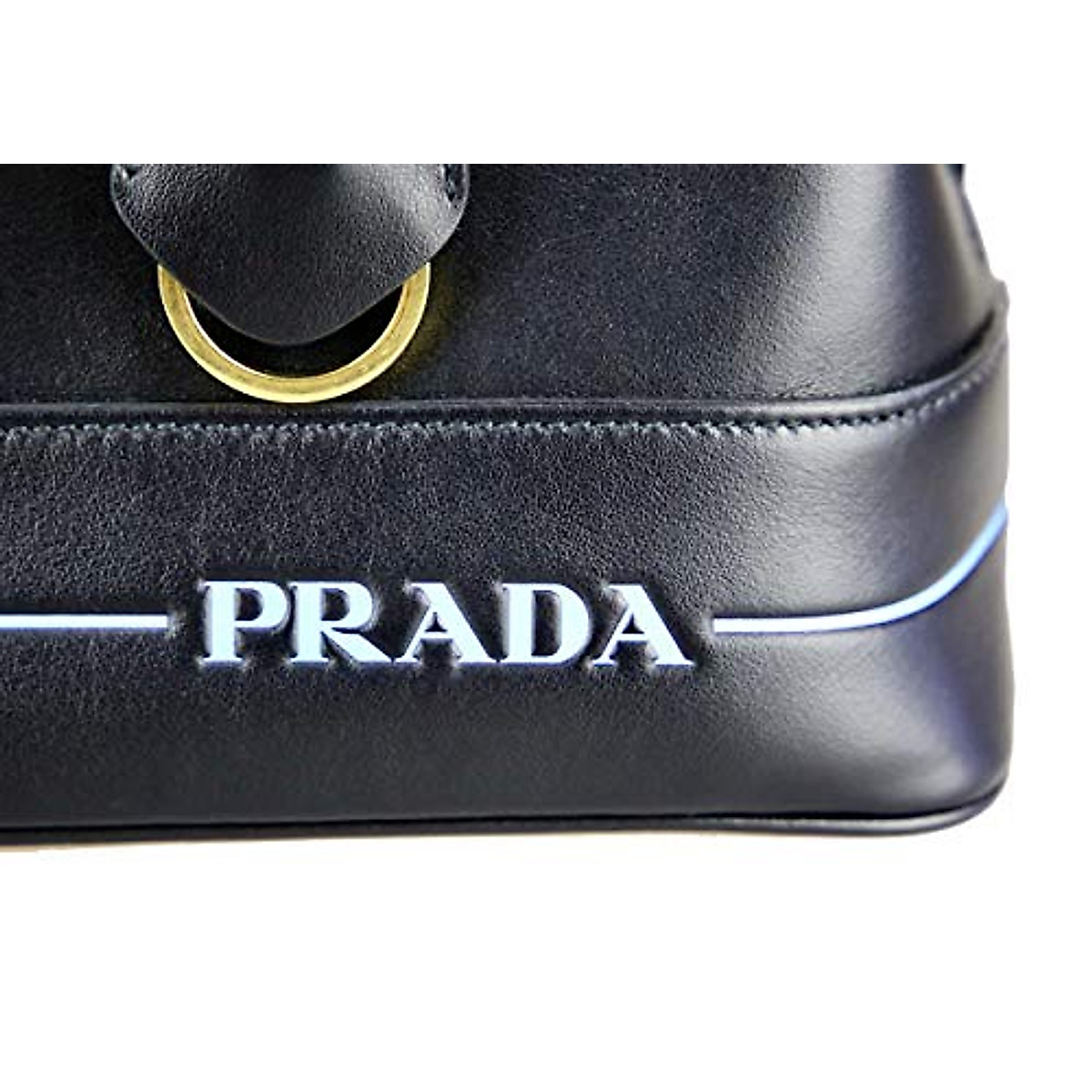 Prada City Calf Dome Blue Stripe Black Satchel 1BA200