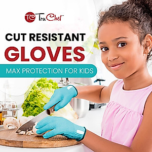 TruChef Kids Cut Resistant Gloves (Ages 4-8) - Aqua - Maximum Kids Cooking Protection| Safe hands from Real Kitchen Knives and Tools