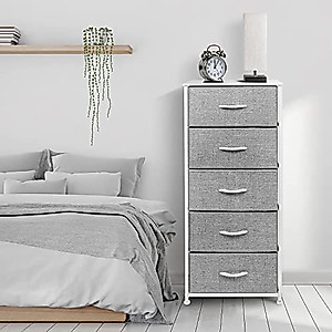 Sorbus Dresser Storage Tower, Organizer for Closet, Tall Dresser for Bedroom, Chest Drawer for Clothes, Hallway, Living Room, College Dorm, Steel Frame, Wood Top, Fabric, 5 Drawers (White/Gray)