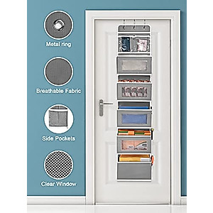 JARLINK 2 Pack 6-Shelf Over Door Hanging Organizer, Wall Mount Storage for Bedroom or Kitchen, Clear Window and PVC Pocket for Storage Cosmetics, Stationery, Sundries, etc (Grey)