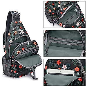 G4Free Sling Bag RFID Blocking Sling Backpack Crossbody Chest Bag Daypack for Hiking Travel(Black Base Floral)