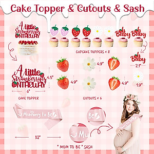 147pcs Strawberry Baby Shower Decorations Kit, A Berry Sweet Baby is on the Way Decorations Supplies, Strawberry Backdrop Tablecloth Balloon Cake Cupcake Topper Box Sash Banner for Baby Shower Girl