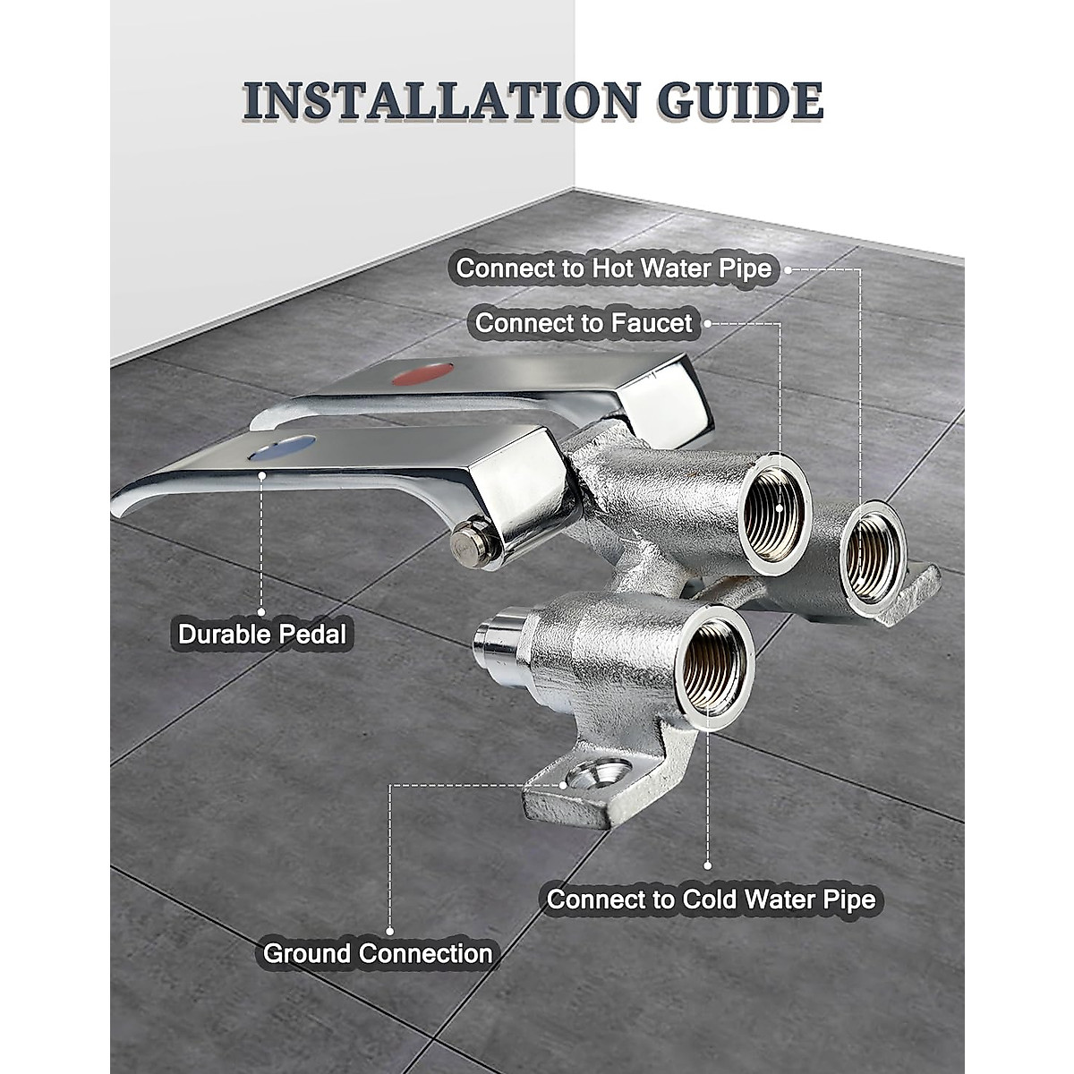 Phivan Foot Operated Faucet Valve - Knee Hands-Free Sink Pedal Brass Double Pedal Valve Control Non-Contact Faucet Sink Knee Pedal for Commercial Kitchens, Hospitals, Schools, Laboratories