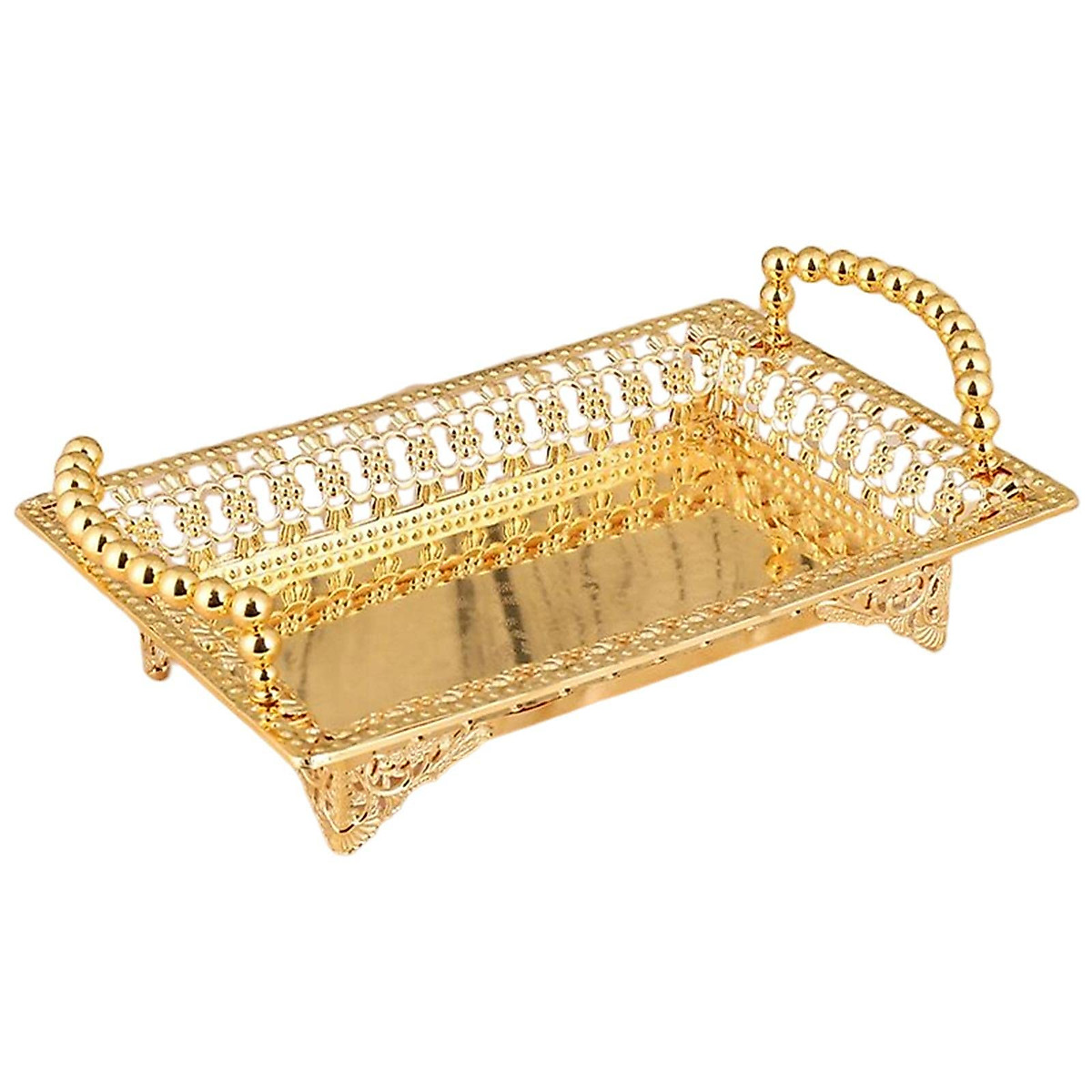 Luxury Serving Tray Golden Rectangle with Handle Srage Container Display Tray Serving Platter Table Organizer Food Tray for Restaurant, Large