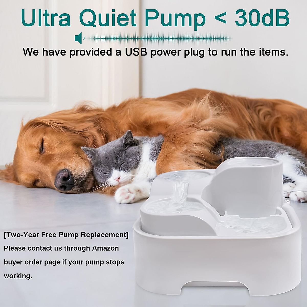 LIONROGE Cat Water Fountain, Ultra Silent Cat Fountain 2.8L/94oz, with LED Light, Activated Carbon Filter