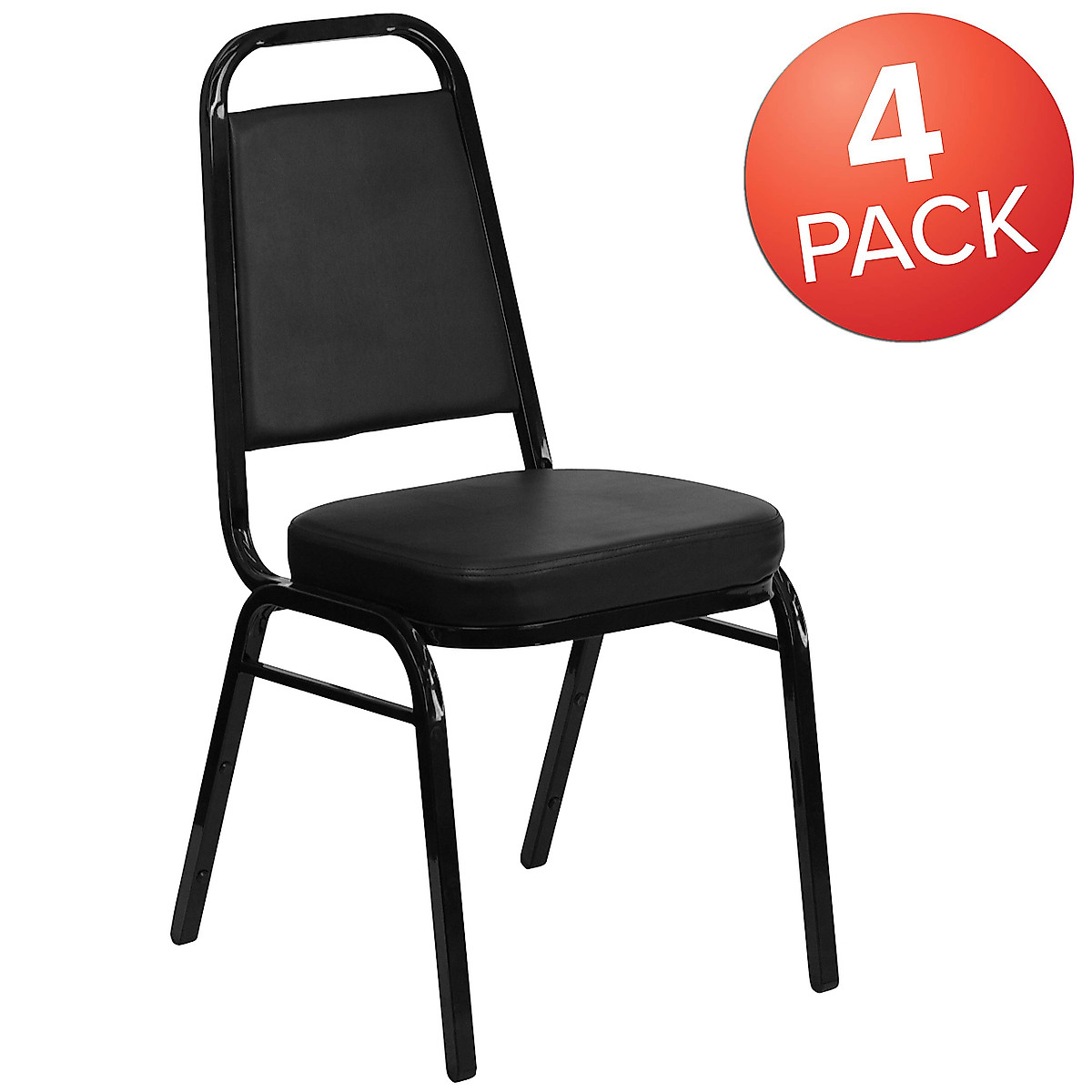 BizChair 4 Pack Trapezoidal Back Stacking Banquet Chair in Black Vinyl with 2.5" Thick Seat