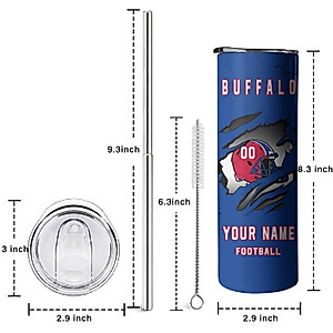 20oz Customs Football City Tumbler with Lid and Straws, Personalized Football GIfts for Fans, Travel Cup Adds Your Name and Number