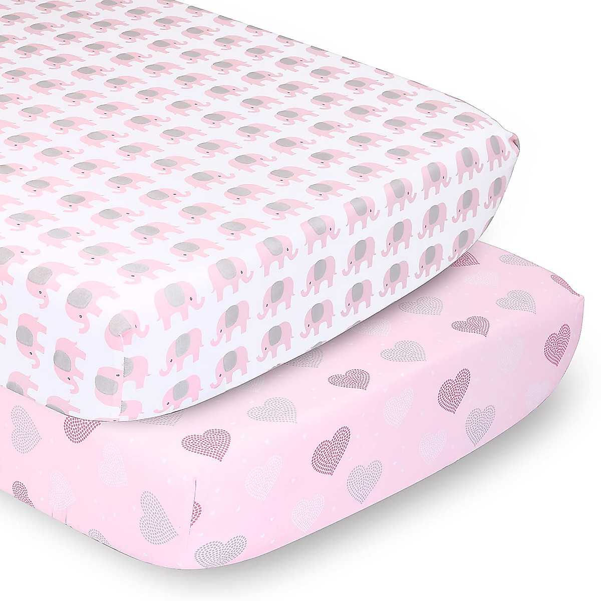 The Peanutshell Pink Elephant Crib Sheet and Changing Pad Cover Set - 4 Pieces