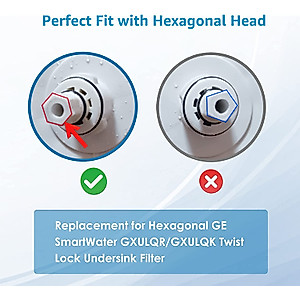 AQUA CREST GXULQR, FQK1R Under Sink Replacement Filter, Replacement for Hexagonal Head GE SmartWater GXULQR, GXULQK and GXK140TNN, 2K Gallons (Pack of 2)