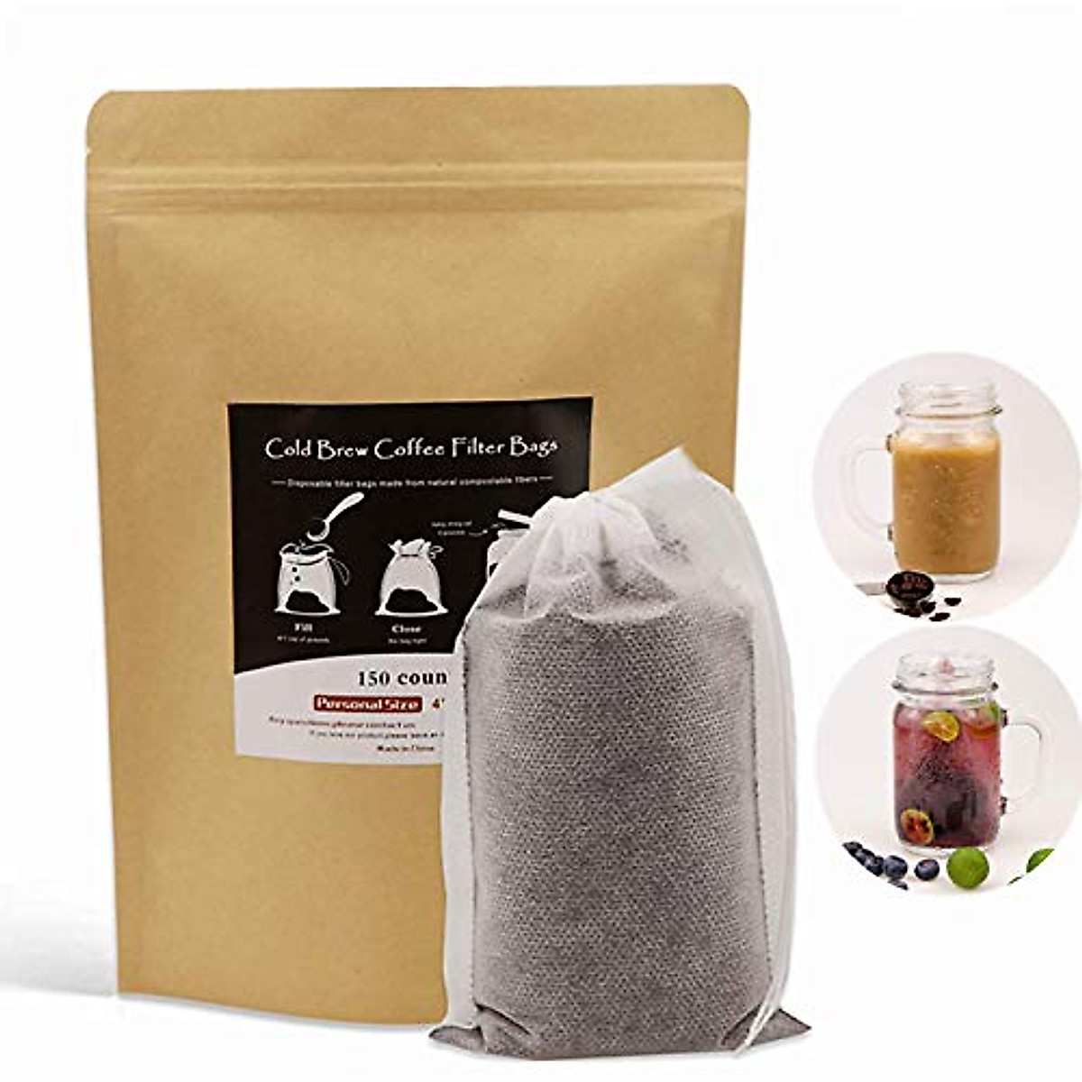 No Mess Cold Brew Coffee Filters - 150 Count Single Use Filter Bags Disposable Fine Mesh Brewing Bags for Concentrate, Iced Coffee Maker, French/Cold Press Kit, Hot Tea in Mason Jar or Pitcher 4"x 6"