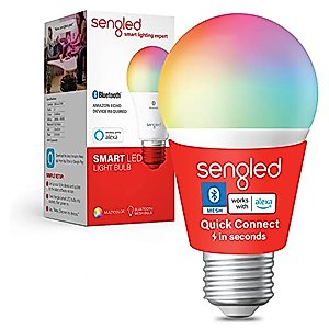 Sengled Smart Light Bulbs, Color Changing Alexa Light Bulb Bluetooth Mesh, Smart Bulbs That Work with Alexa Only, Dimmable LED Bulb A19 E26 Multicolor, High CRI, High Brightness, 8.7W 800LM, 1Pack