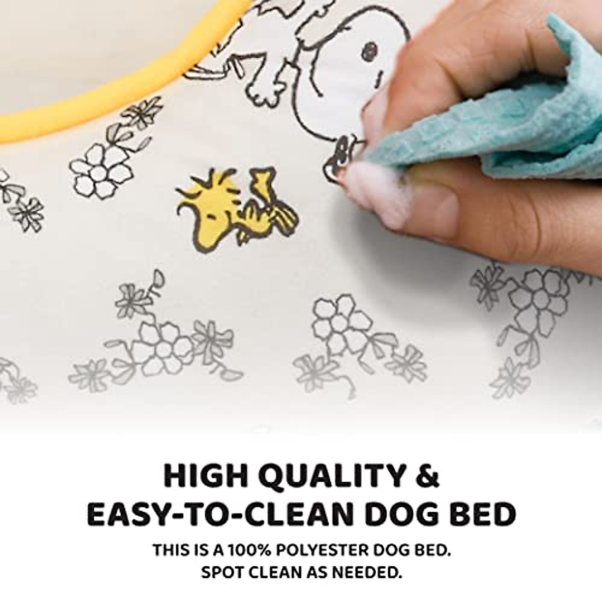 Peanuts for Pets Snoopy & Woodstock Cuddler Dog Bed in Beige | Elevated Dog Bed With Raised Rim | Plush and Comfortable Machine Washable Dog Bed for All Dogs, 24" x 19" x 8"