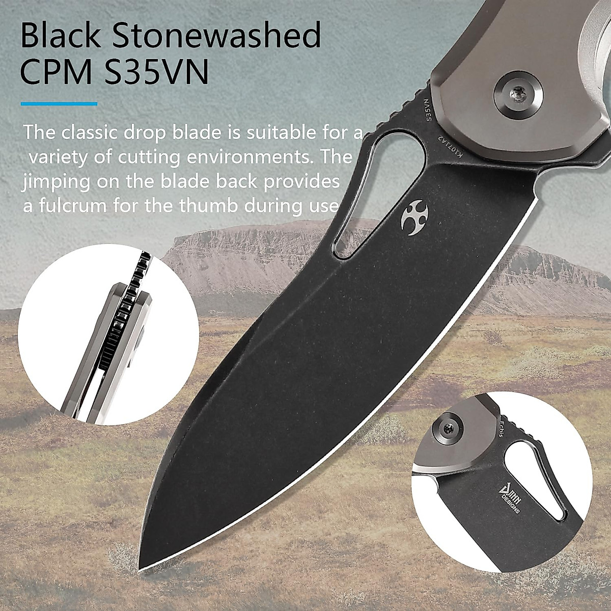 KANSEPT Echis Pocket Folding Knives for Men Women Camping Hiking Folding Knife 3.45'' Black Stonewashed CPM S35VN Blade Pocket Knife with Bronze Anodized Titanium Handle Everyday Carry K1071A2