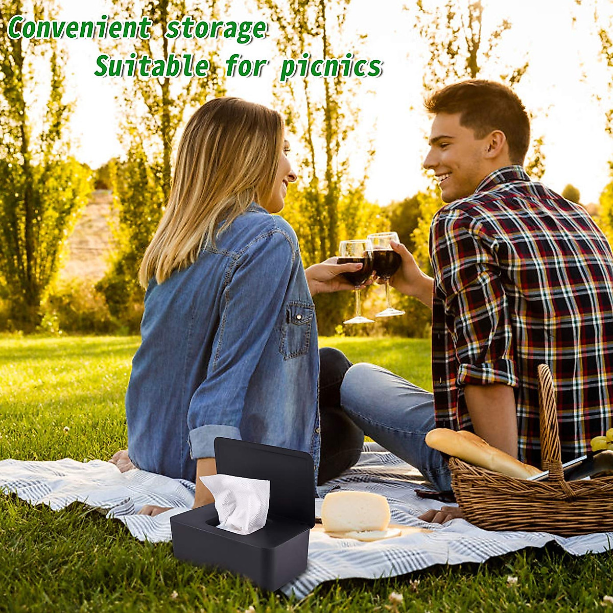 KONUNUS Wet Wipes Storage Box, Wipes Dispenser Holder Tissue Storage Box Case with Lid Dustproof for Home Office, Black