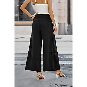 PRETTYGARDEN Women's Casual Long Palazzo Pants Elastic High Waist Wide Leg Loose Lounge Trousers (Black,Medium)