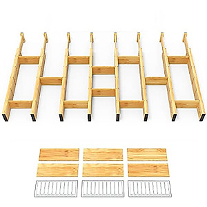 SpaceAid Bamboo Drawer Dividers with Inserts and Labels, Kitchen Adjustable Drawer Organizers, Expandable Organization for Home, Office, Dressers and Bathroom, 8 Dividers with 18 Inserts (17-22 in)