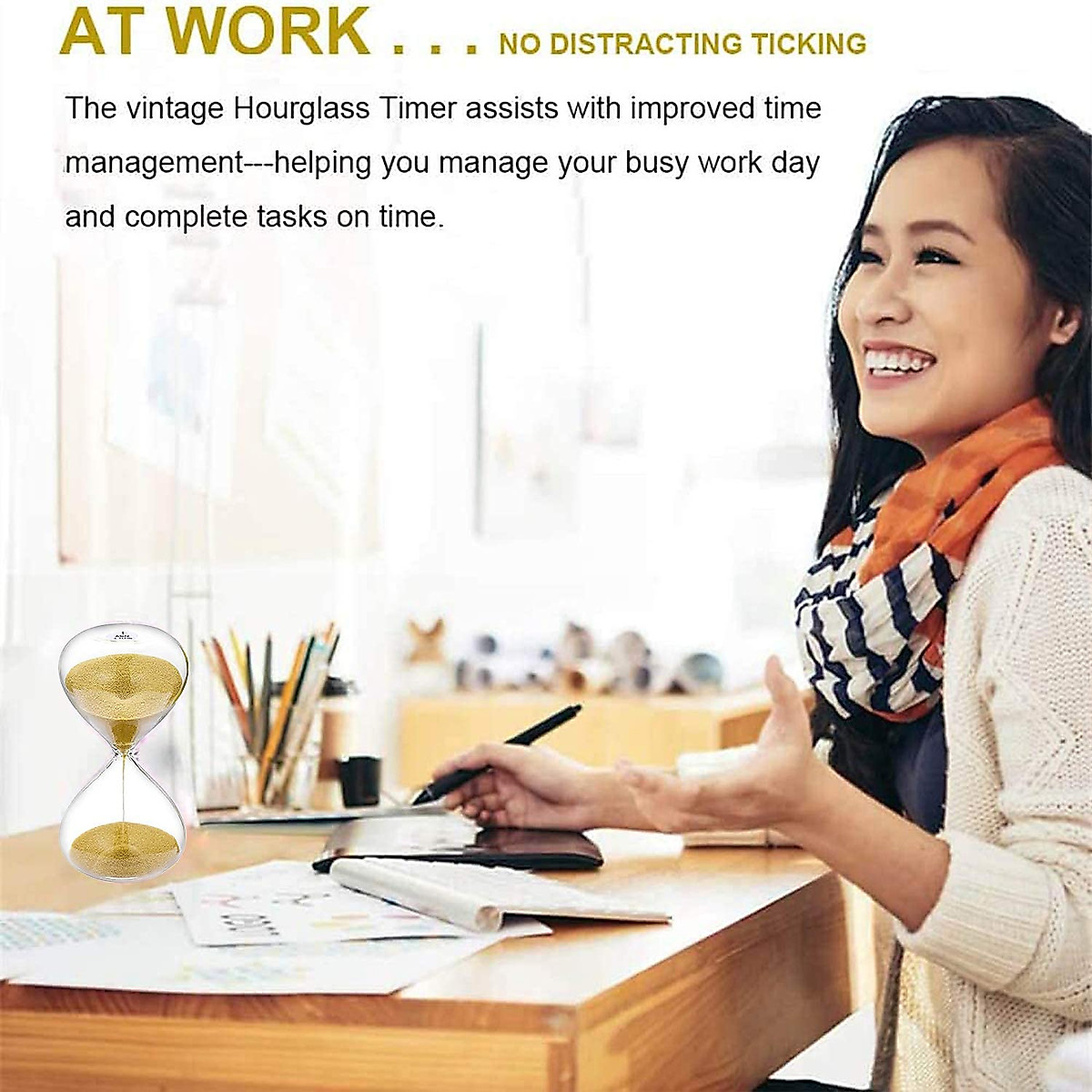 SuLiao Hourglass 60 Minute Sand Timer: 5.1 Inch Gold Sand Clock, Large Sand Watch 60 Min, Unique 1 Hour Glass Sandglass for Kids, Games, Classroom, Home, Desk, Office Decorative