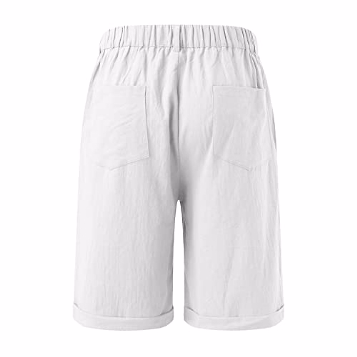 Mens Shorts with Elastic Waistband White Linen Pants Men 2023 Casual Buckle Zipper Summer Beach Shorts Classic-Fit Pleat Front Shorts with Pockets Long Cargo Shorts for Men Big Tall White M