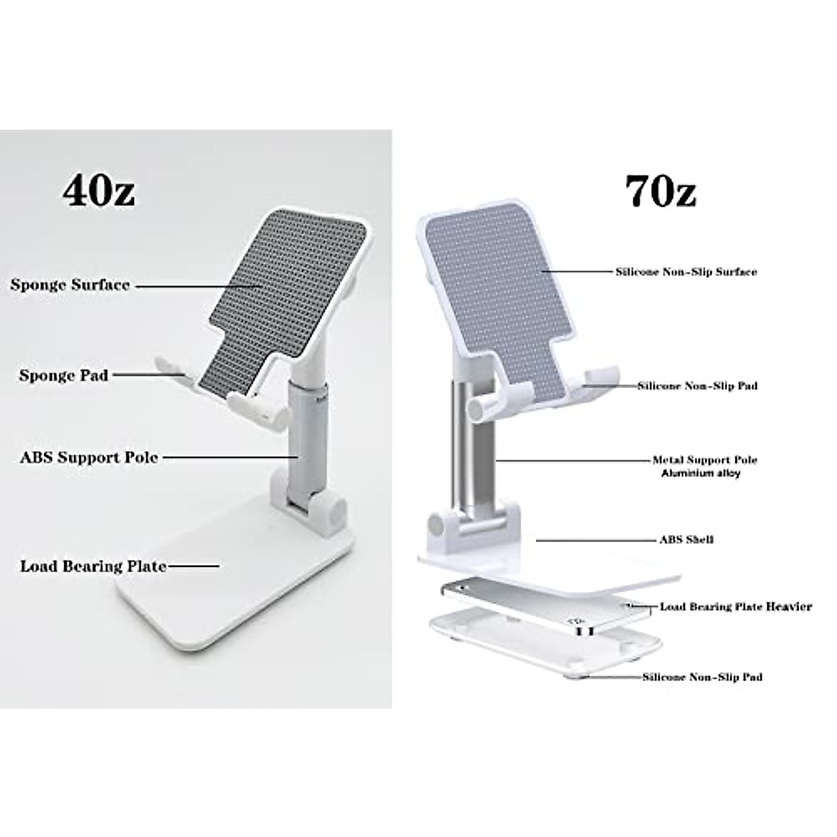 USStarStore Adjustable Cell Phone Stand for Desk, Angle Height Adjustable Cell Phone Stand for Desk, Case Friendly Phone Holder Stand for Desk (Black 7 oz)