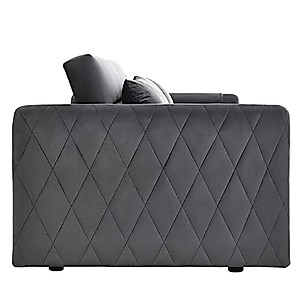 LUCKHAO Convertible Sofa Bed,Pull Out Sleeper Bed Modern Velvet Loveseat Sofa Couch with Adjsutable Back and Arm Pockets,55" Sleeper Sofa with 2 Lumbar Pillows for Living Room,Small Spaces(Grey)