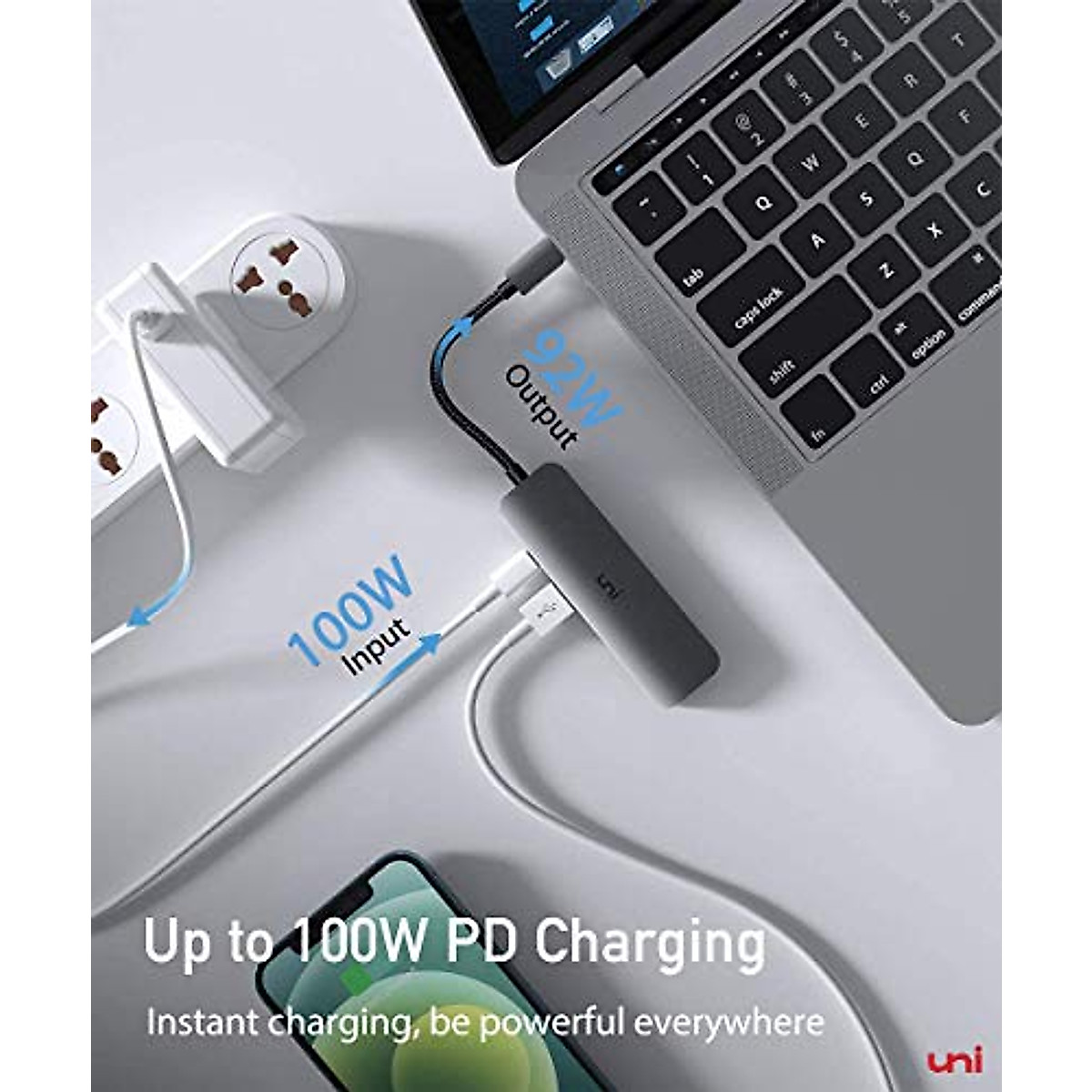 USB C to USB Hub with 100W PD, uni (Slim& Aluminum& Nylon) USB Type C to USB Adapter with Hight Speed 3*USB 3.0, USB-C Power Delivery, Thunderbolt 3 Compatible with MacBook Pro, XPS, Pixelbook