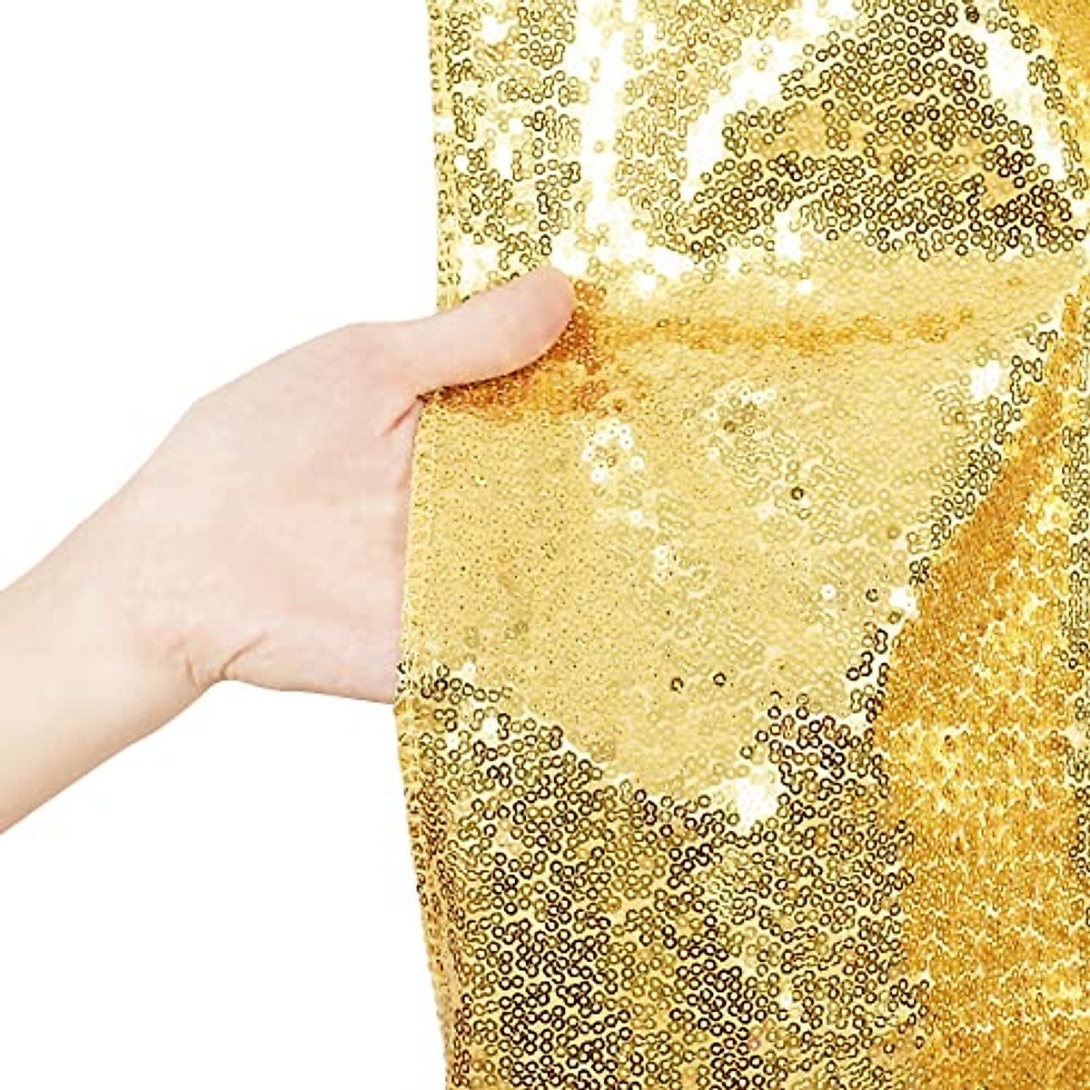 Poise3EHome 4Ft x 7Ft Gold Sequin Backdrop Curtain, Glitter Thick Satin Background Drapes, Sparkly Opaque Photography Curtain, Sequence Xmas Thanksgiving Backdrop for Wedding Party Holiday Decor
