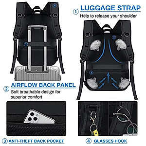 IGOLUMON Laptop Backpack 15.6 Inch Travel Backpack Waterproof Computer Backpack Large Work College Backpack Bookbag for Men Women TSA Friendly Carry On Backpack with USB Charging Port, Black