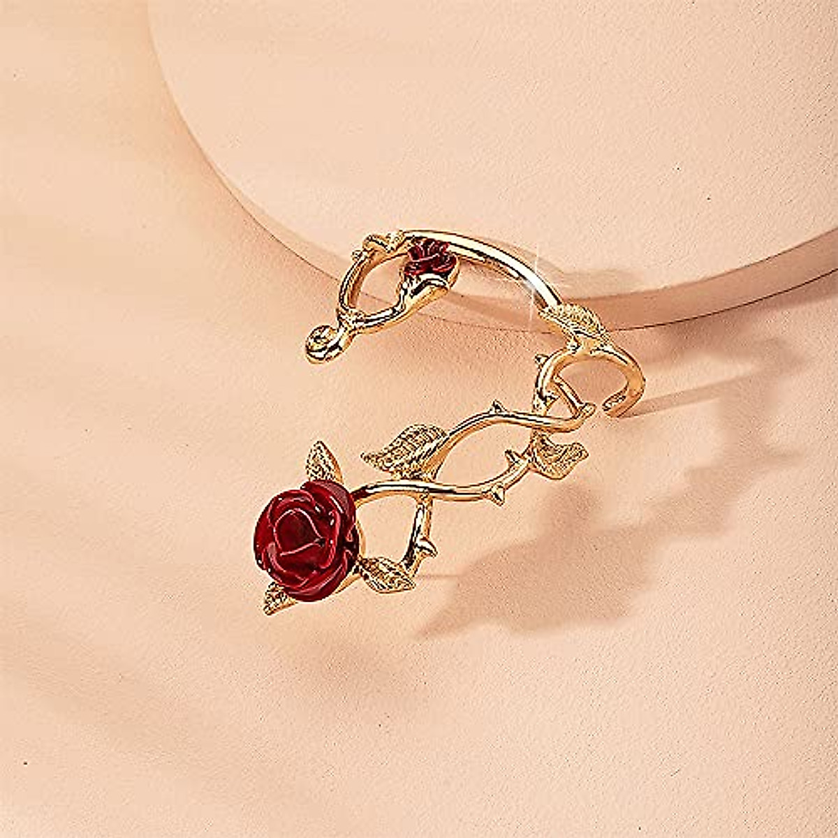 Retro Rose Flower Climbers Crawler Jacket Earrings Sparkly Metal Left Ear Cuff Wrap Clip Stud Earring for Women Fashion Jewelry 1 PC (Gold)