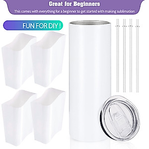 YOUKE OLA 12 Pack Straight Skinny Sublimation Tumblers 20oz for Heat Transfer, Bulk Sublimation Blanks Individually Boxed, Double Wall Insulated Tumbler with Shrink Films & Heat Tape, White (12)
