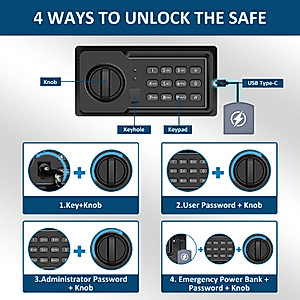 Voncabay Money Safe Box for Home with Sensor Light and Mute Function & Fireproof Security Safe Box for Money Safe with Emergency Power Outlet, Lock Box Fireproof Safe with Digital Keypad