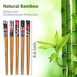 5 Pairs Chopsticks and Chopstick Rest Set, Cute Lucky Cat Chopsticks Holder 5 Cats, Classic Japanese Style Bamboo Natural Reusable Chopsticks, Dishwasher - Safe, Chopsticks Holder Gift Set (Lucky Cat)