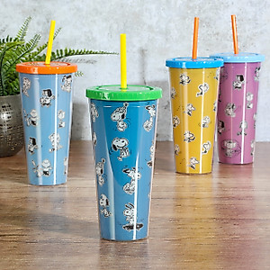 Peanuts Snoopy 70th Anniversary 23.6 OZ Double Wall Tumbler Set W/Lids and Straws